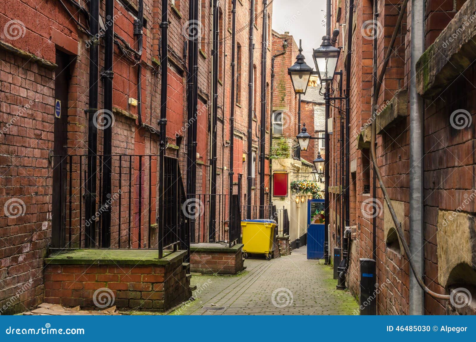 Narrow Cobbled Alley stock photo. Image of city, post - 46485030
