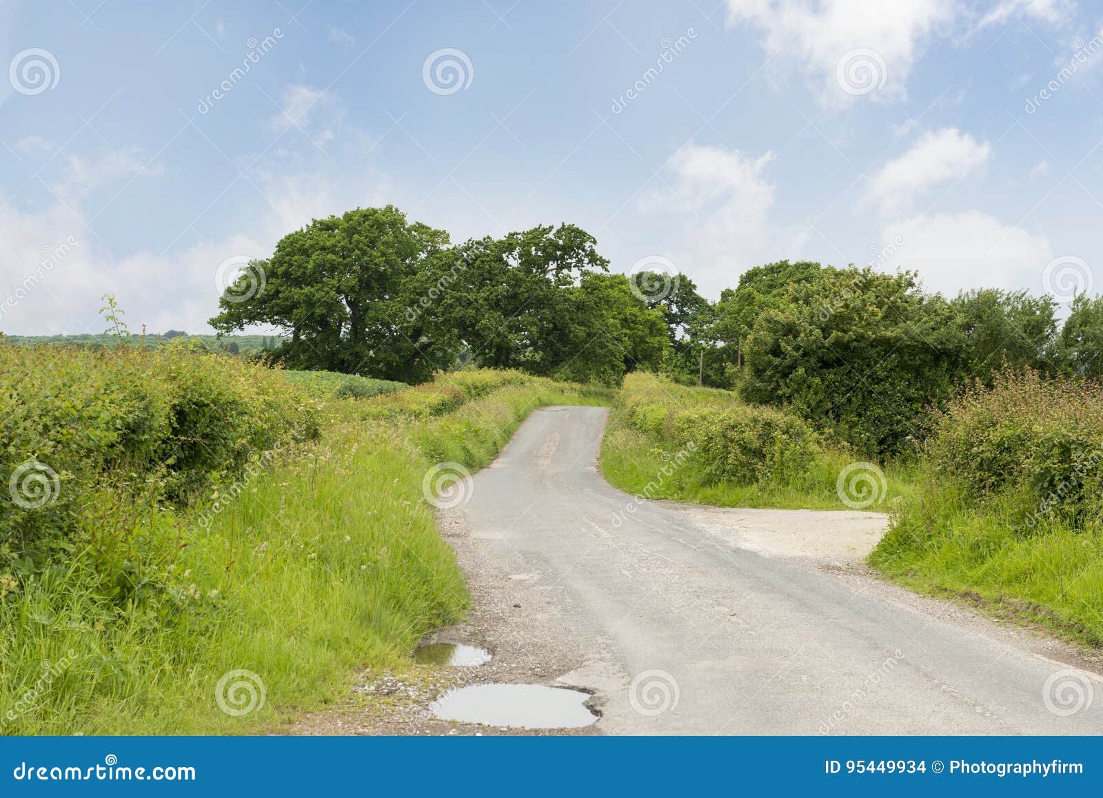 Narrow Country Road with a Pothole Stock Photo - Image of grass, green ...