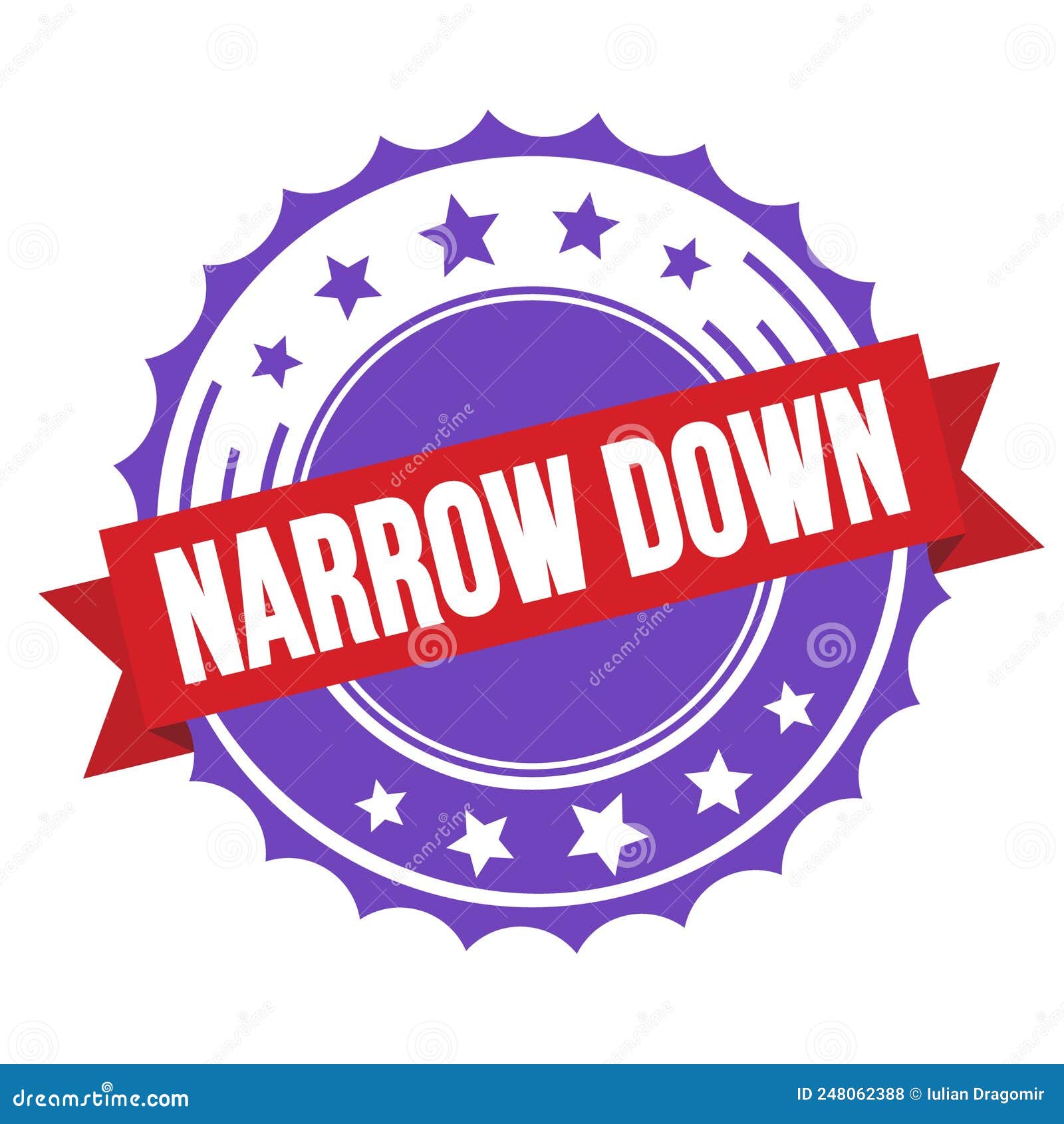 NARROW DOWN Text on Red Violet Ribbon Stamp Stock Illustration ...