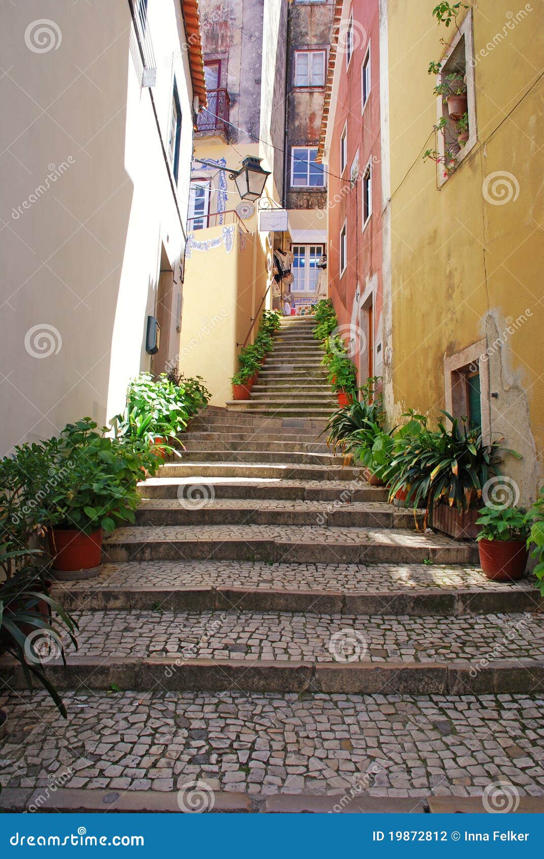 Narrow European Street with Steps Stock Photo - Image of passage ...