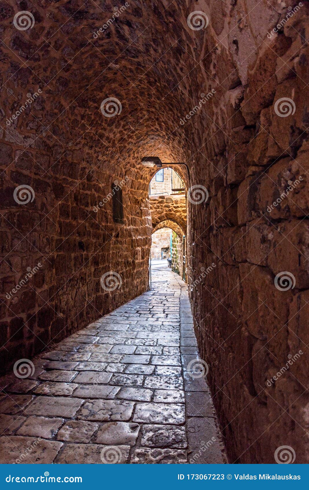 Narrow Gold Shining Passage with Shining Pavement in Akko Stock Image ...
