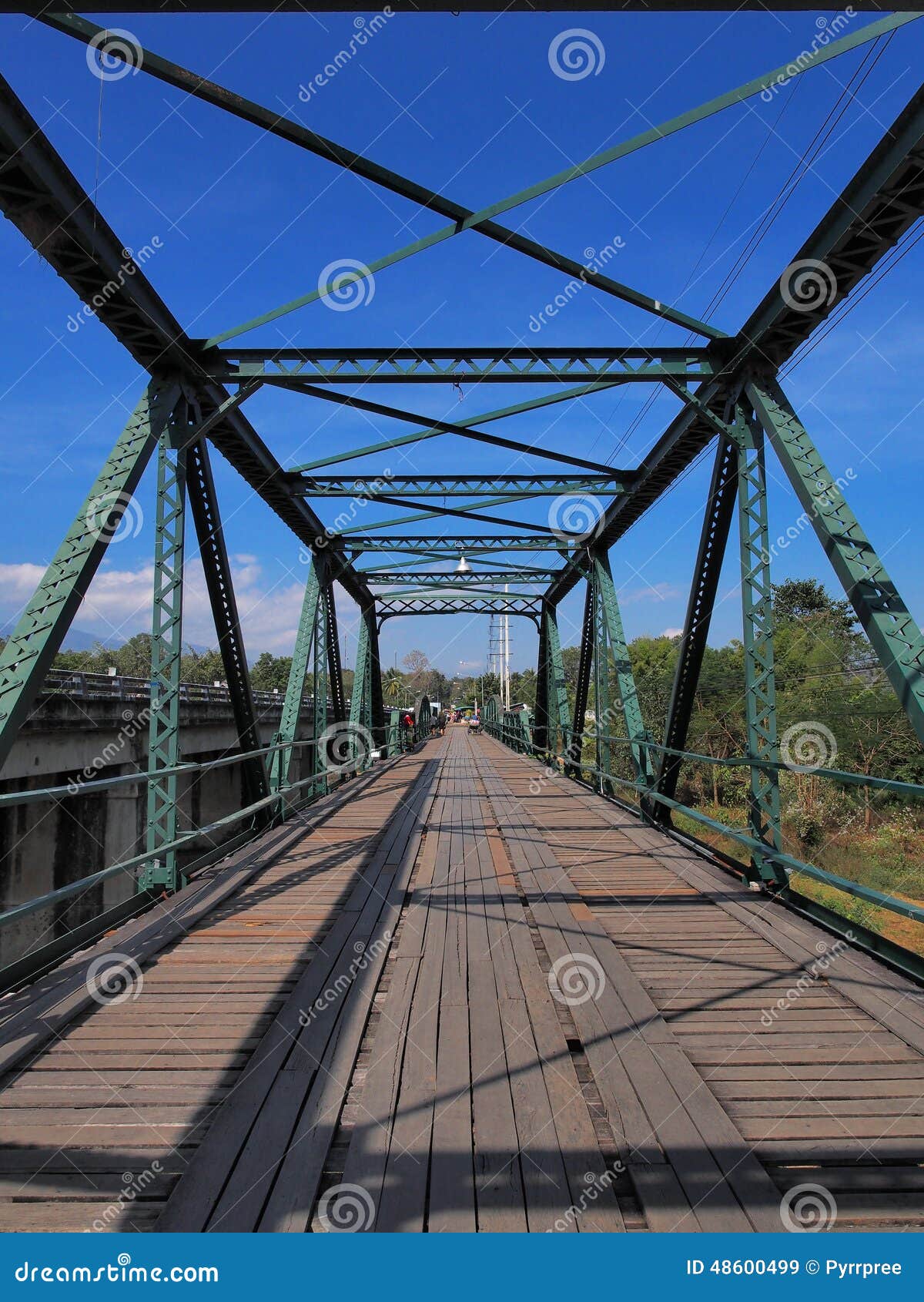 Narrow Long Bridge with Symmetrical Metal Structure Stock Image - Image ...