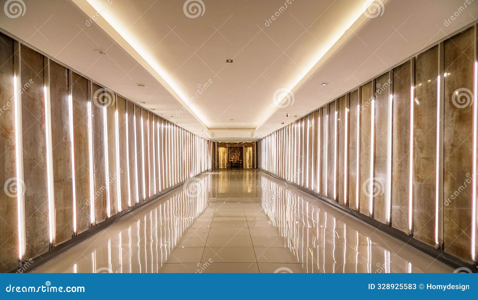 A Narrow, Minimalist Hallway Glows With Vertical Light Strips Royalty ...