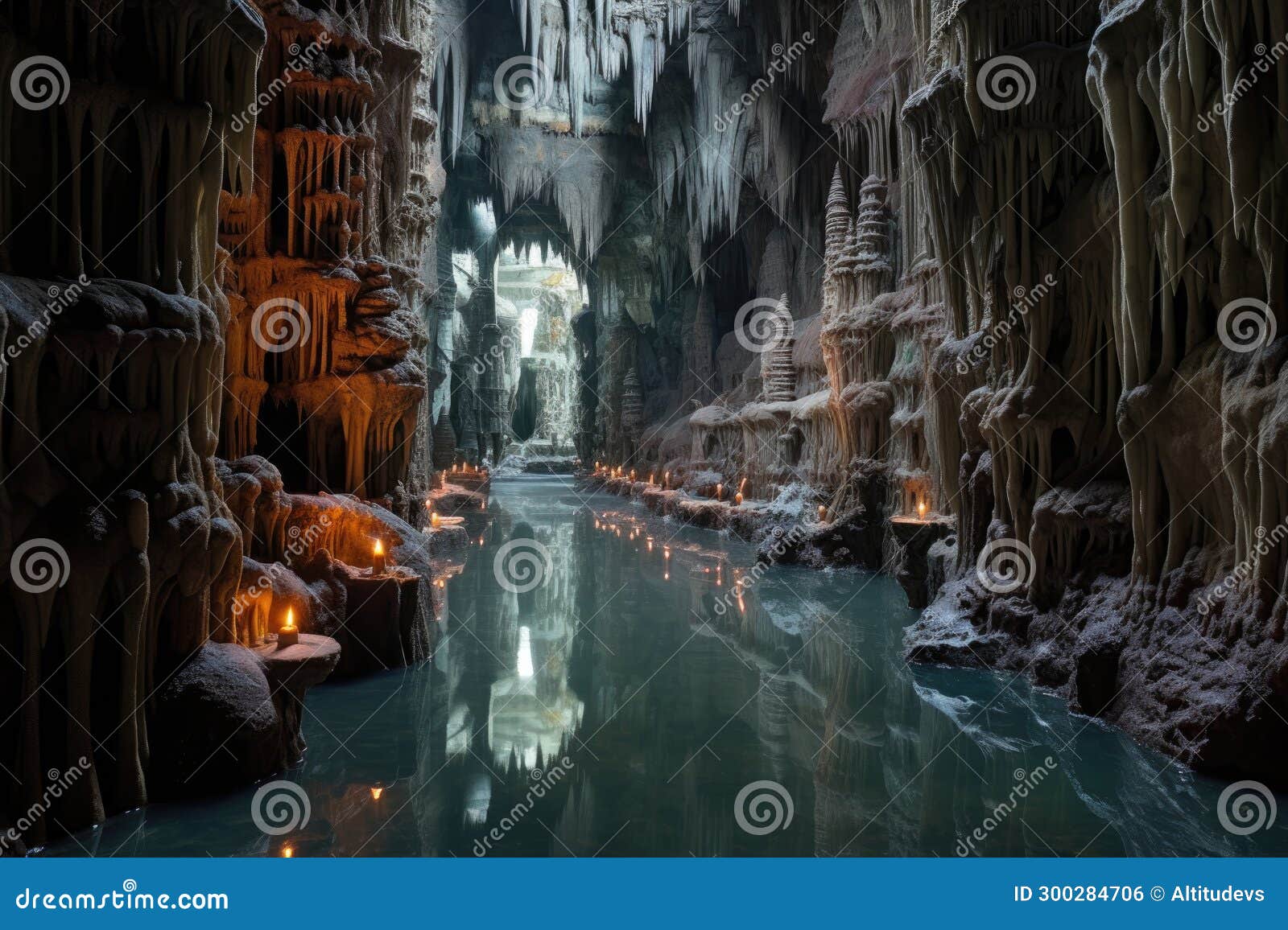 A Narrow Passage in an Underground Labyrinth with Stalactites and ...
