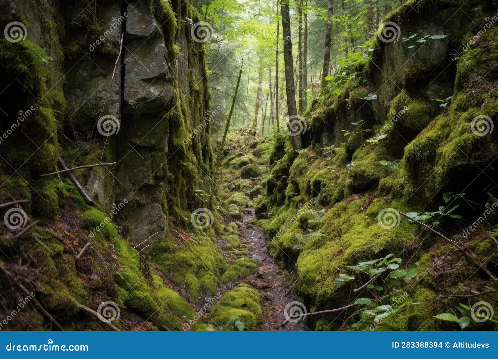 Narrow Path through Dense Alpine Forest Stock Photo - Image of trees ...