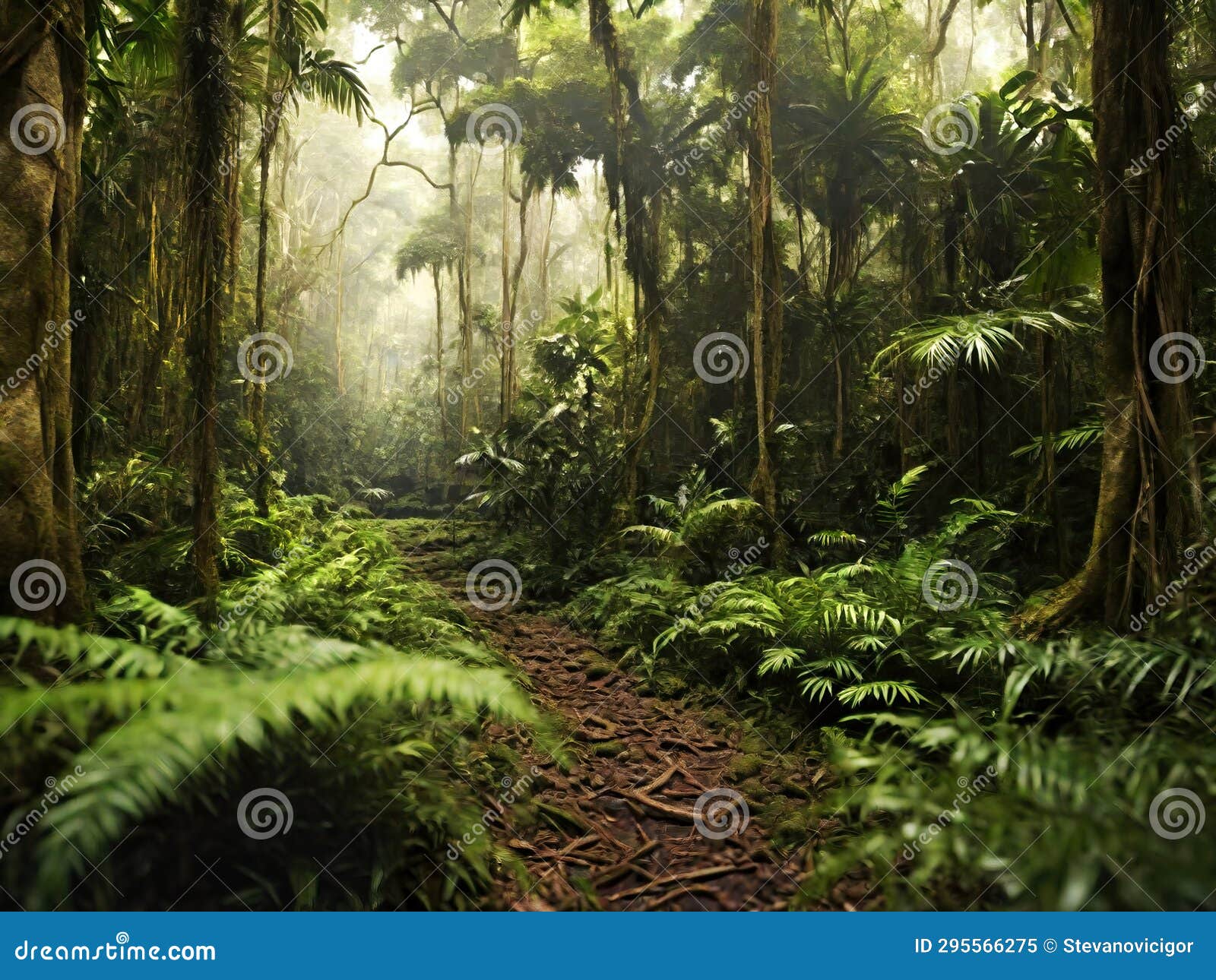 Narrow Path through Empty Rainforest Jungle, Generative Ai Stock ...