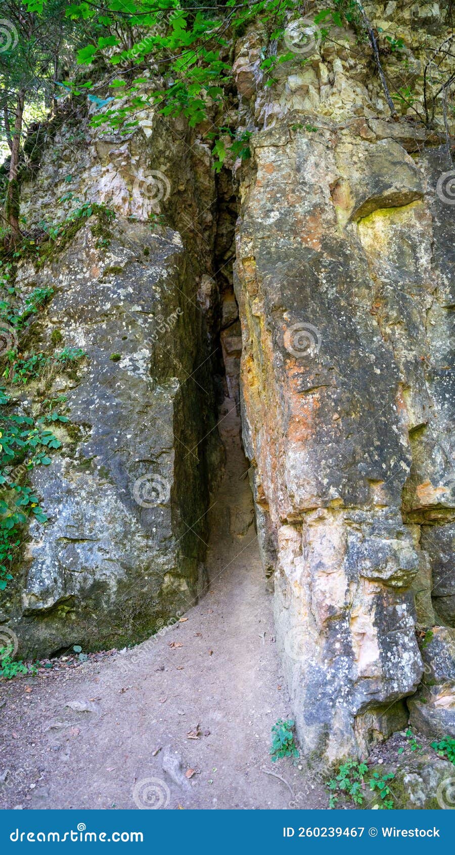 Narrow Path Surrounded by Big Rocks in Forest Stock Image - Image of ...