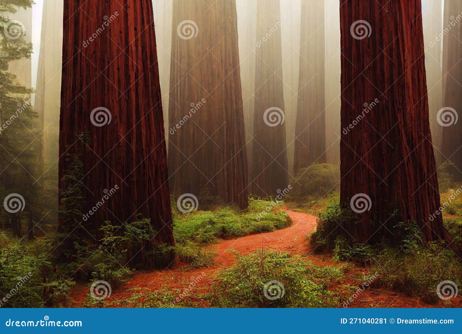 Narrow Path Wanders between Thick Tree Trunks Sequoia Forest Stock ...