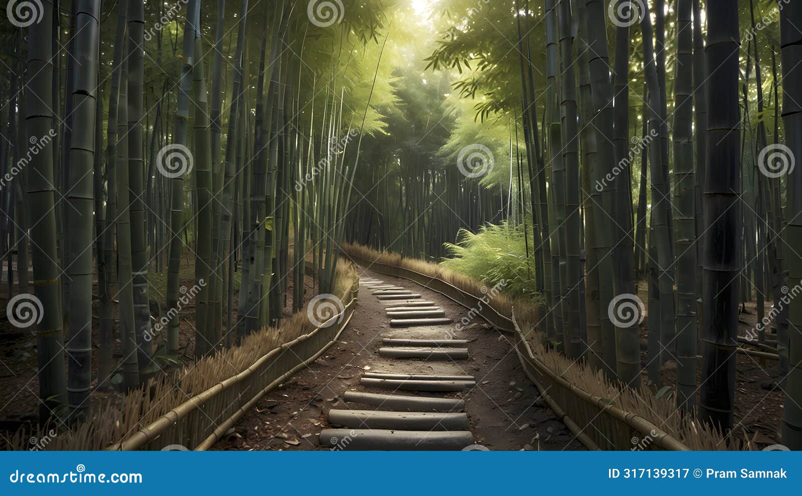 A Narrow Path Winding Through A Dense Bamboo Forest. Royalty-Free Stock ...