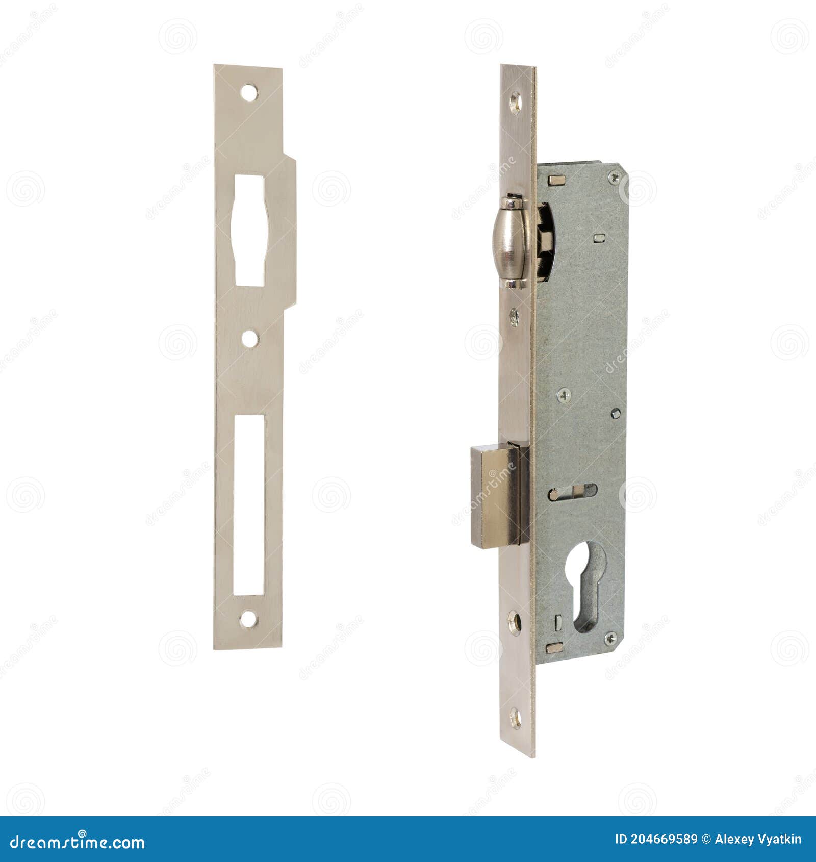 Narrow-profile Satin-colored Mortise Lock with a Rectangular Bolt with ...