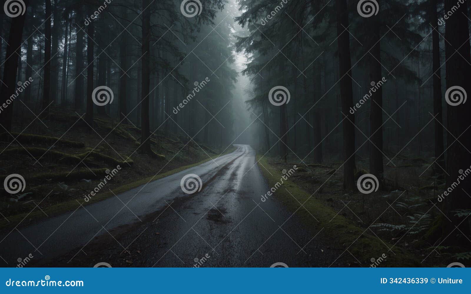 Eerie Path through Dense Forest Stock Illustration - Illustration of ...