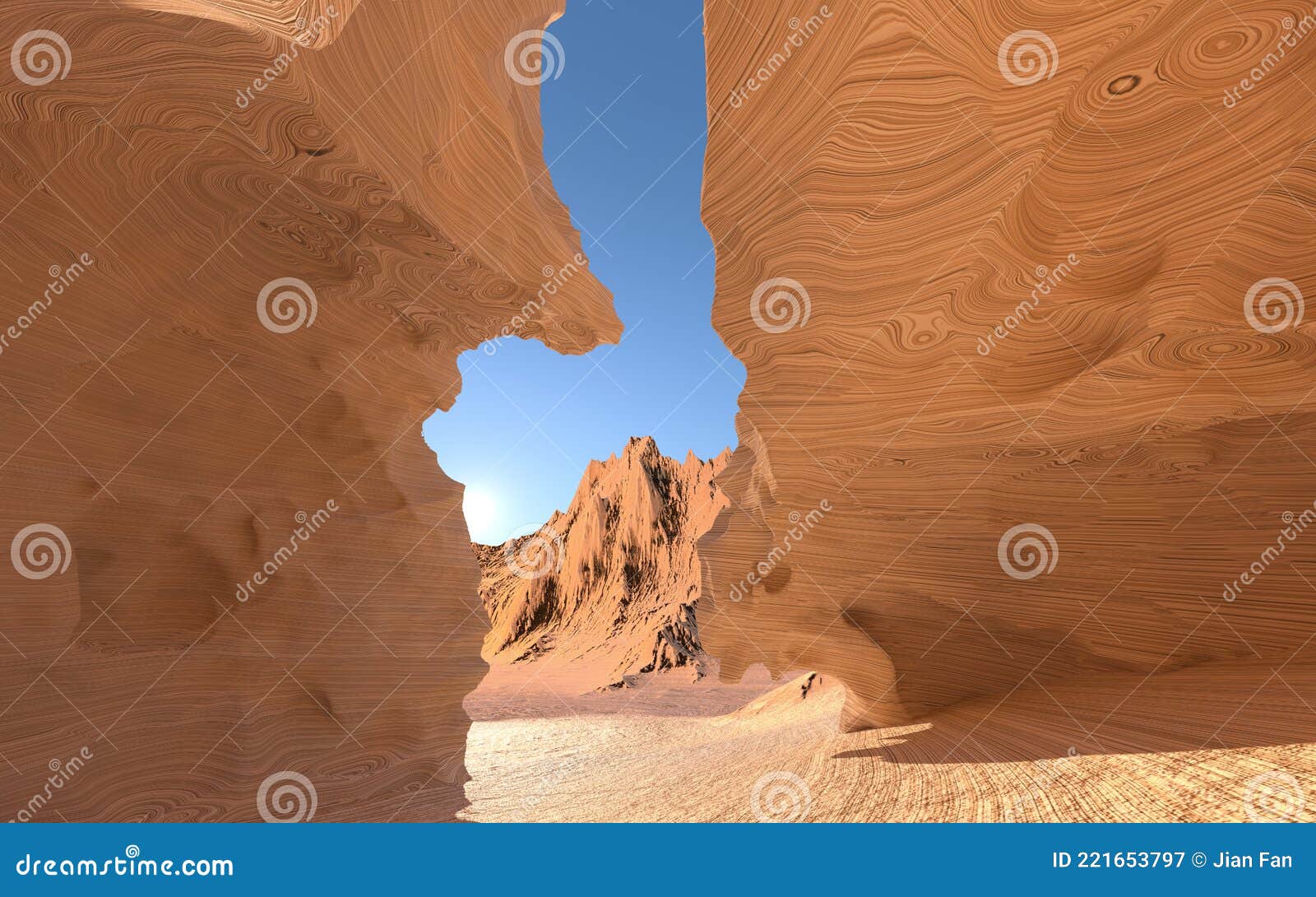 Narrow Rock Gorge, Valley Scenery, 3d Rendering Stock Illustration ...