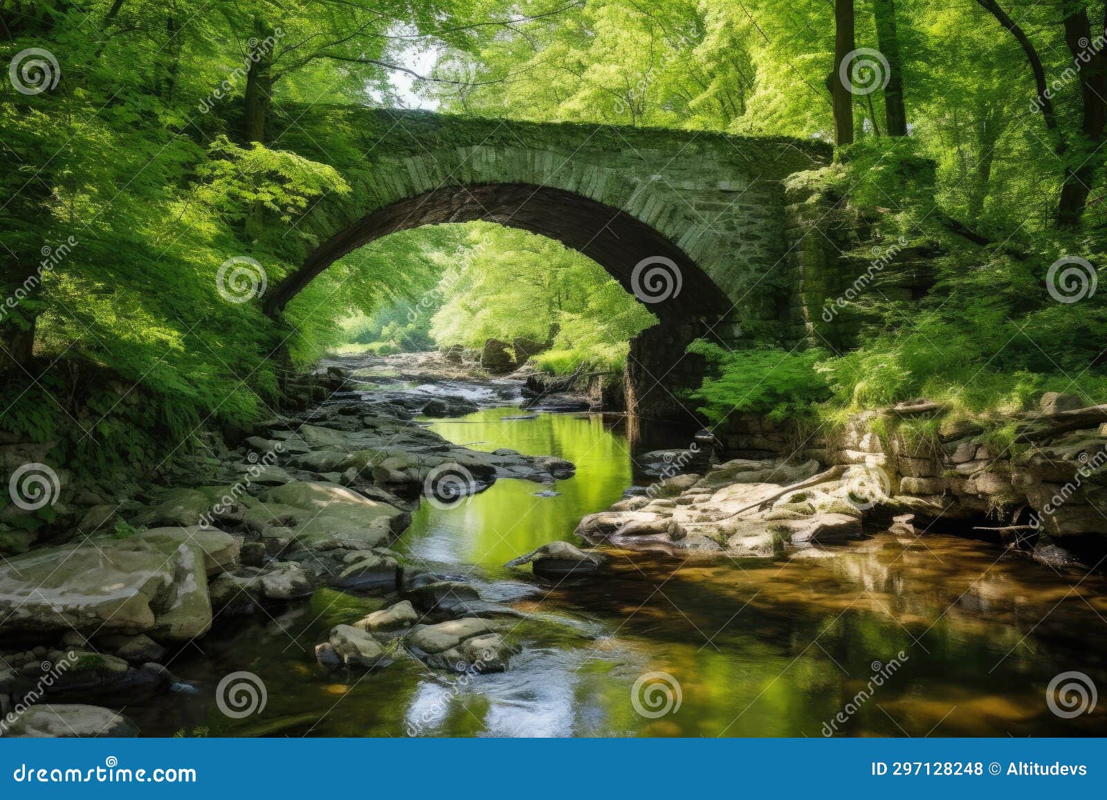 A Narrow Stone Bridge Over a Shimmering Creek Stock Photo - Image of ...