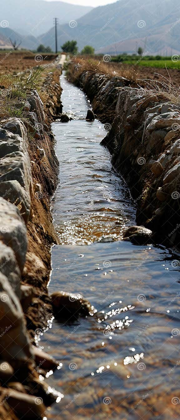 A Narrow Stream Flows through a Rocky Channel Stock Illustration ...