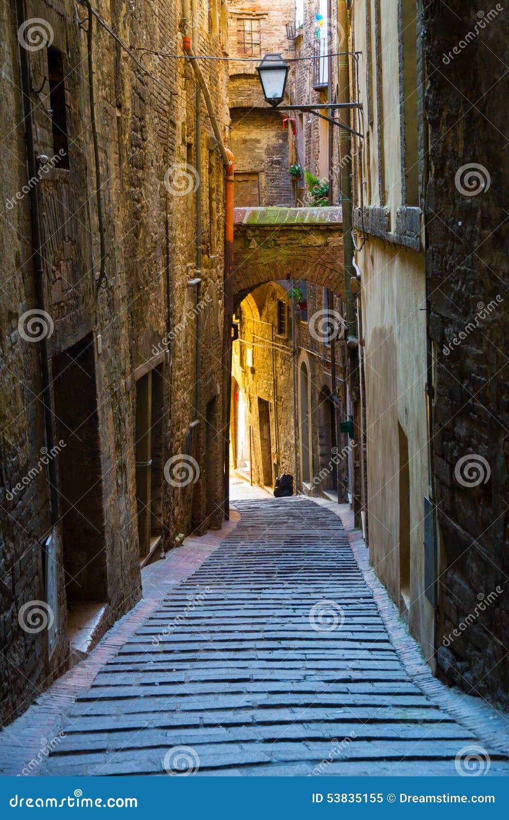 Narrow street in Italy stock image. Image of tuscany - 53835155