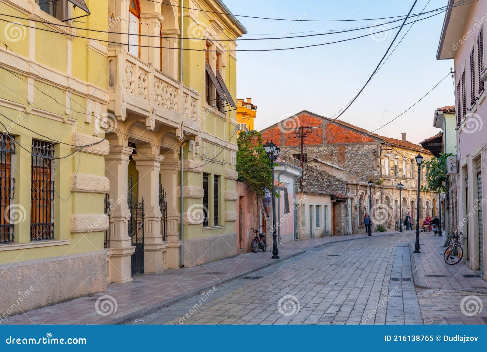 Narrow Street of the Old Town of Shkoder during Sunset, Albania Stock ...