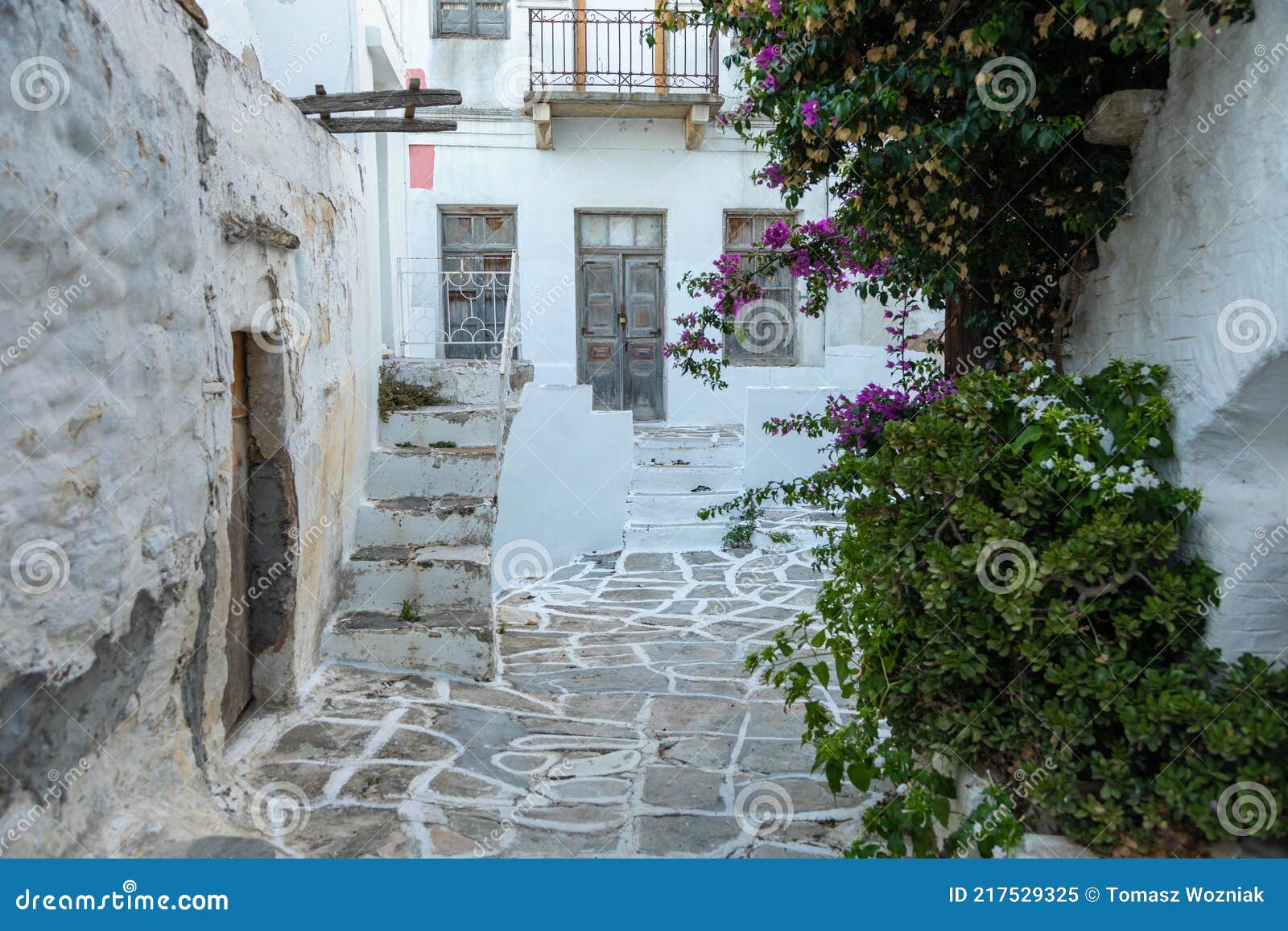 Narrow Street of the Old Town with, Lefkes, Paros Island, Greece Stock ...