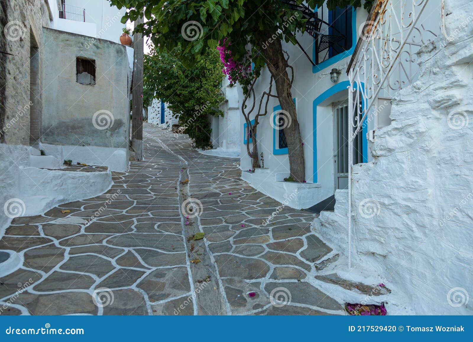 Narrow Street of the Old Town with, Lefkes, Paros Island, Greece Stock ...