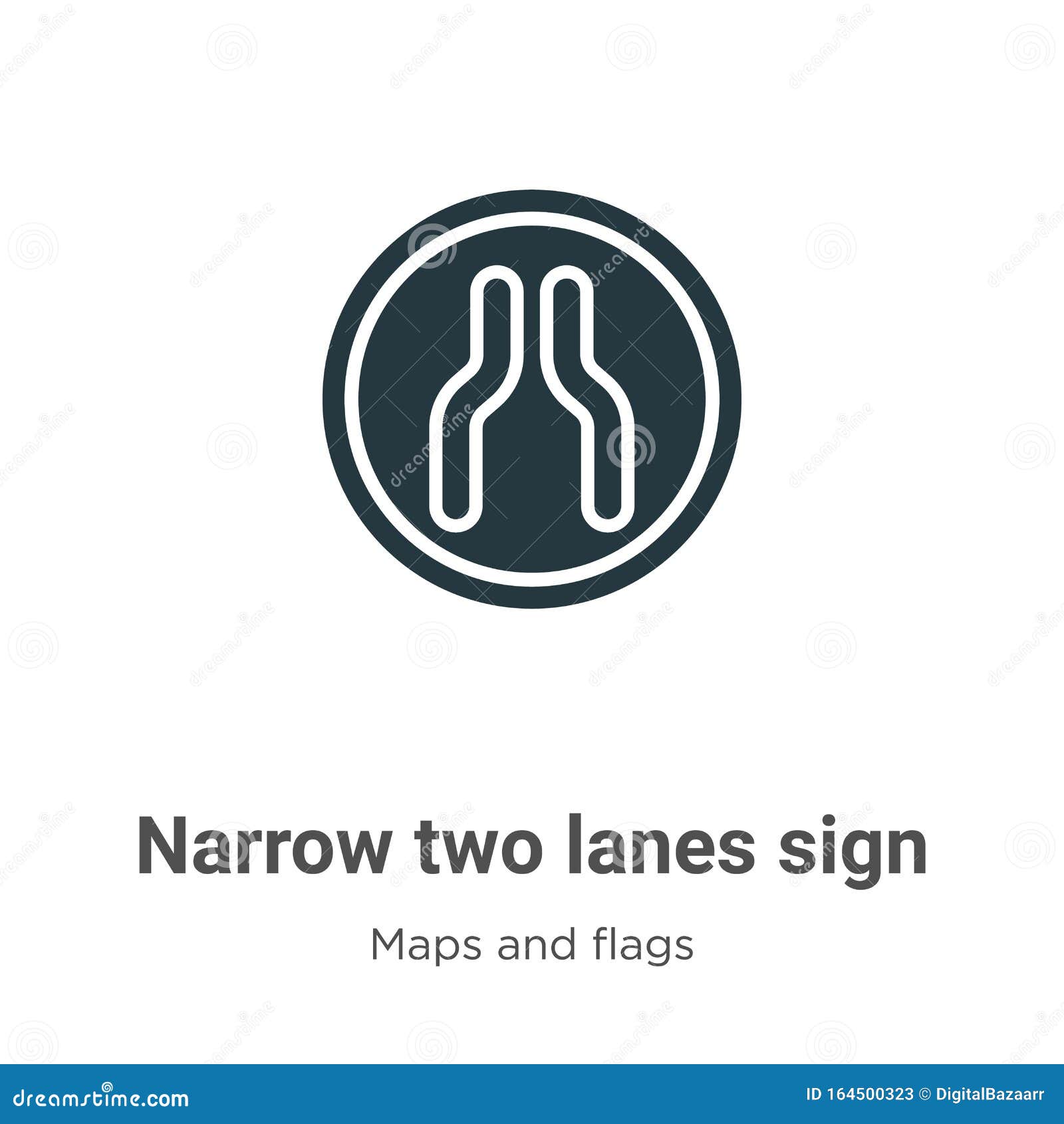 Narrow Two Lanes Sign Vector Icon on White Background. Flat Vector ...