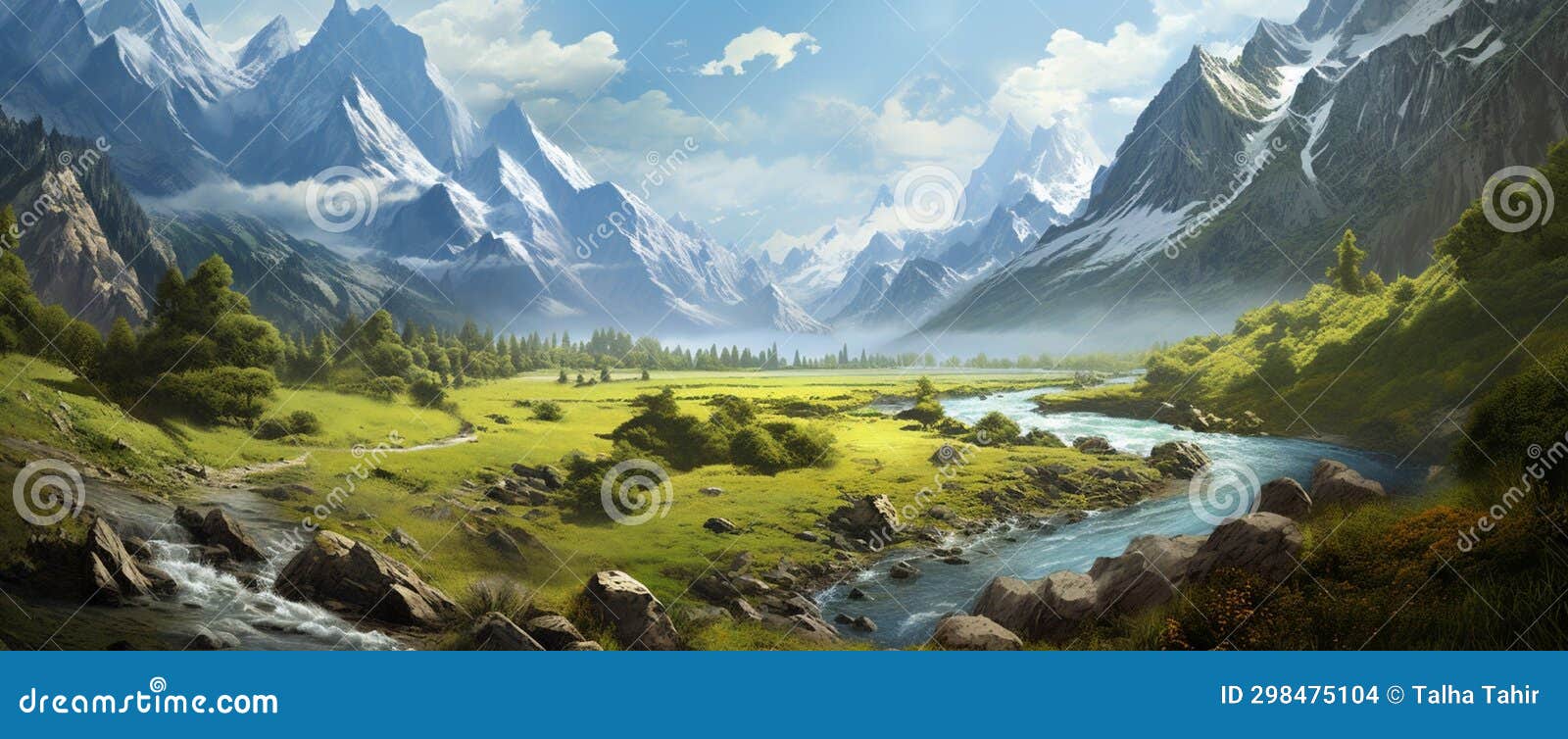 Narrow Valley with a River and Mountains Stock Photo - Image of sunny ...