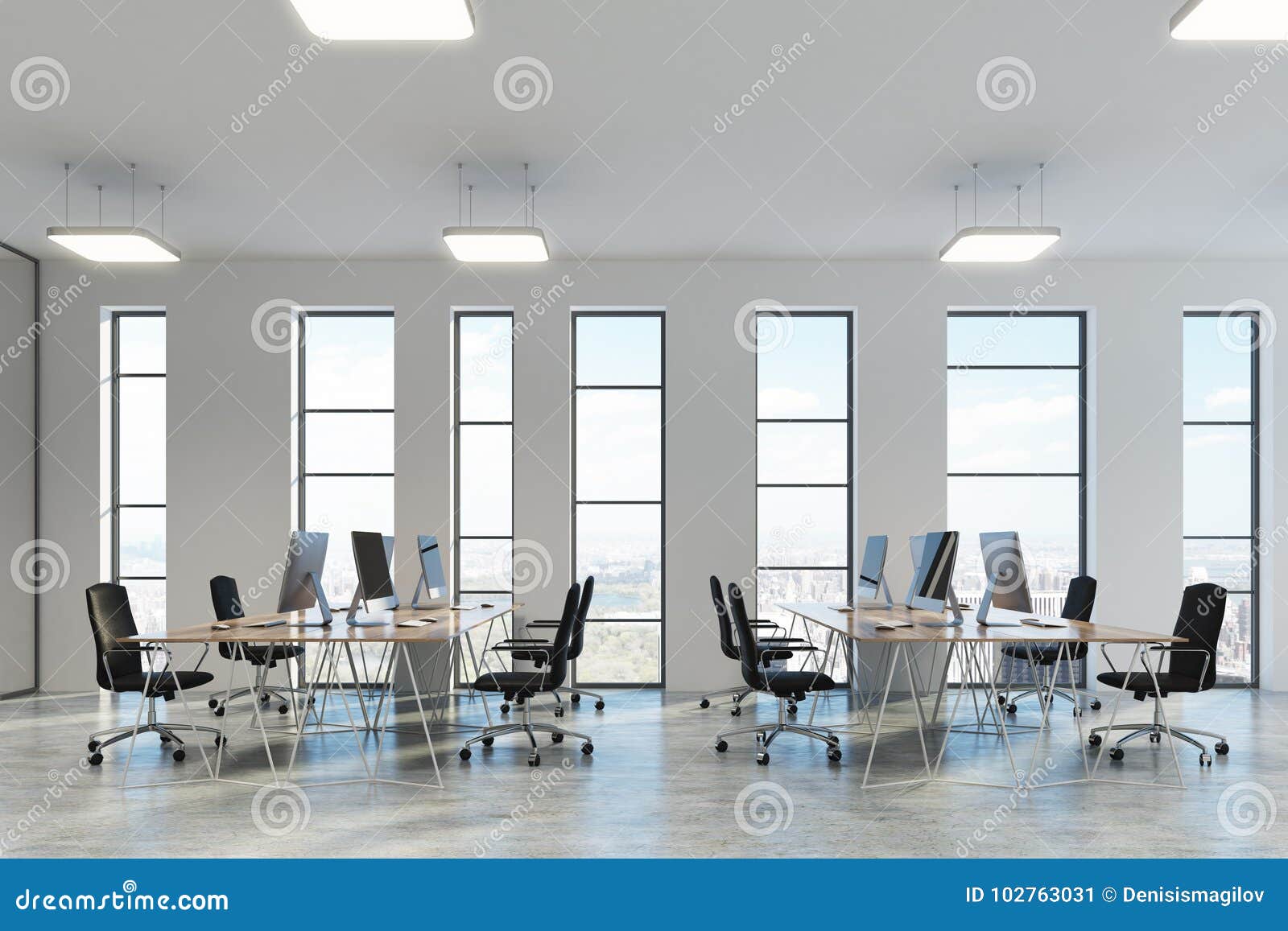 Narrow Windows, Open Space Office Side Stock Illustration ...