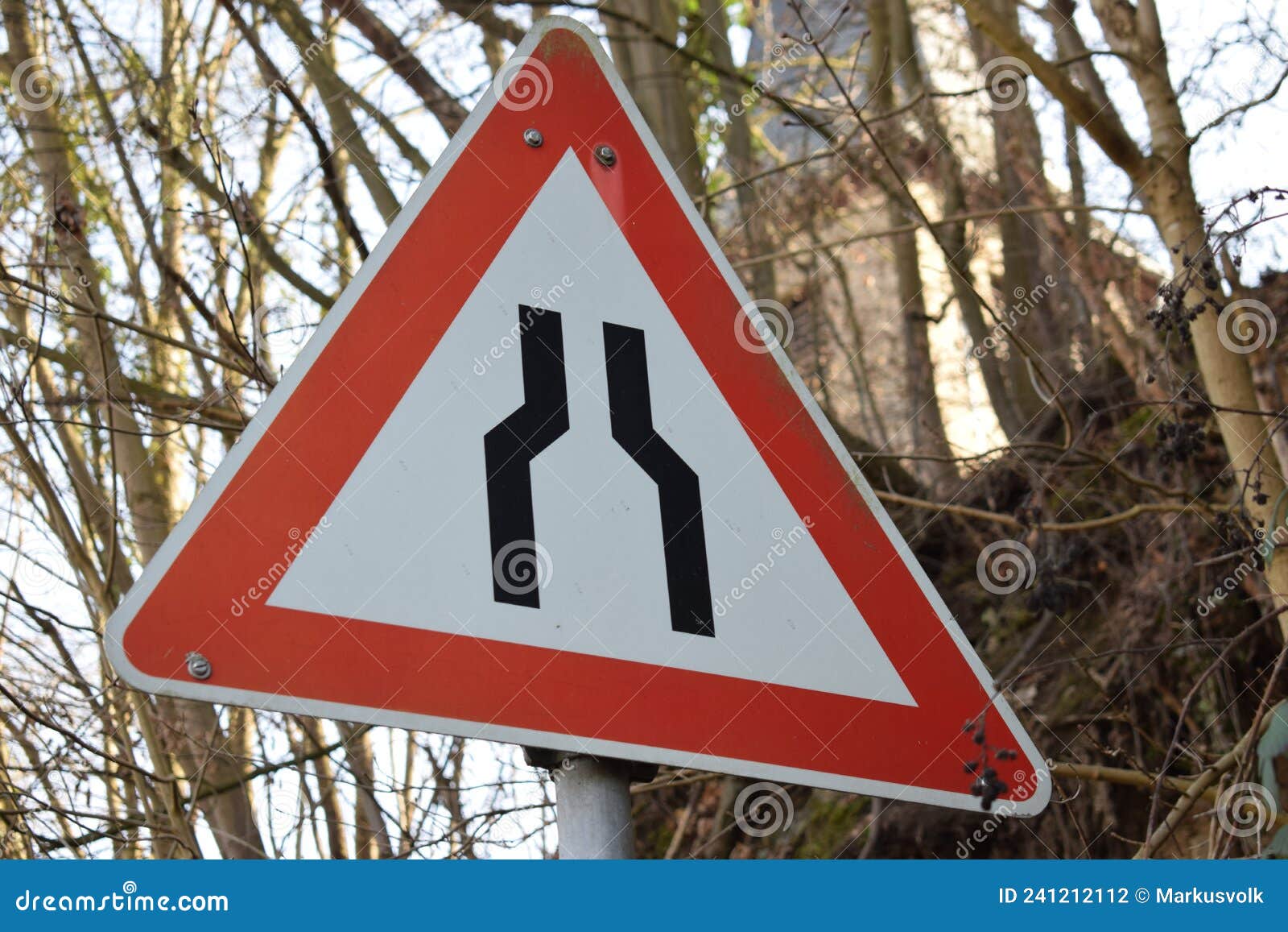 Narrowing Street Traffic Sign On London Sidewalk Royalty-Free Stock ...