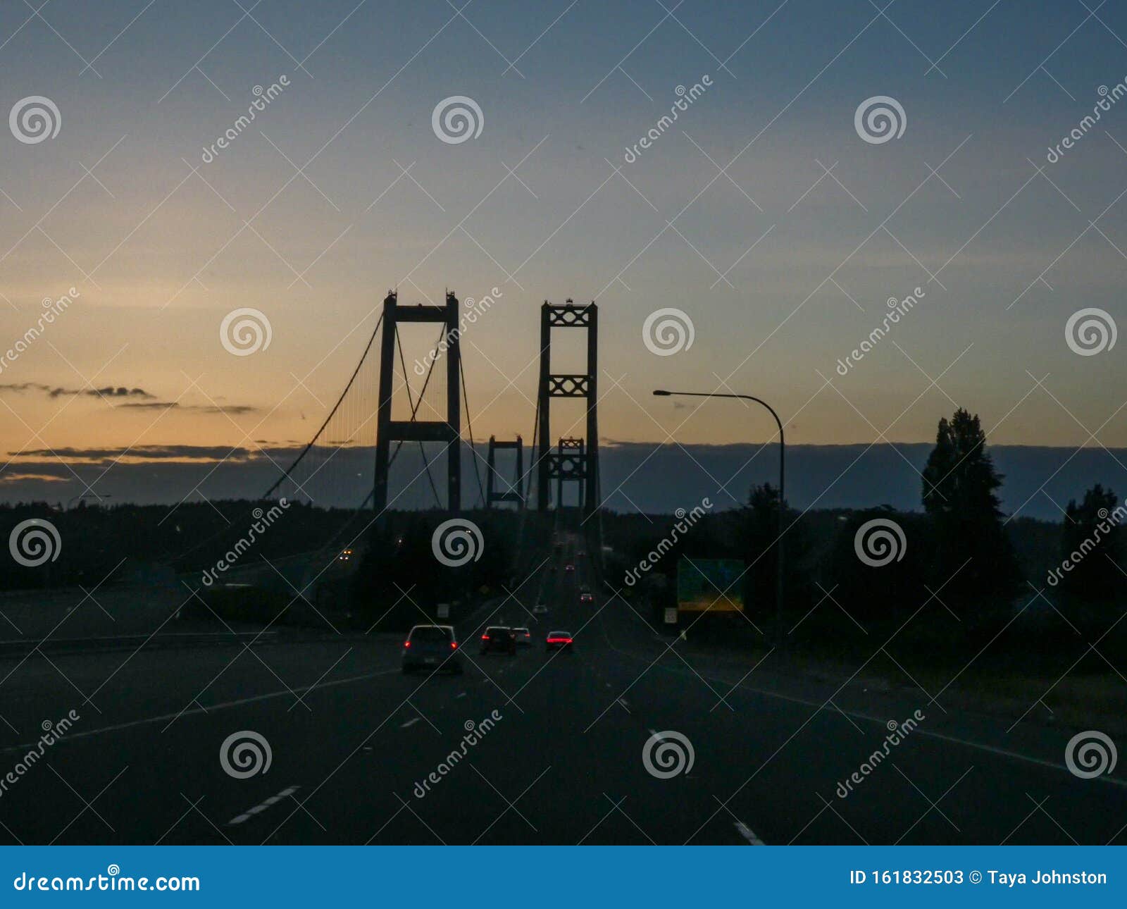 Narrows Bridge with Traffic Flowing Along at Sunset Stock Image - Image ...
