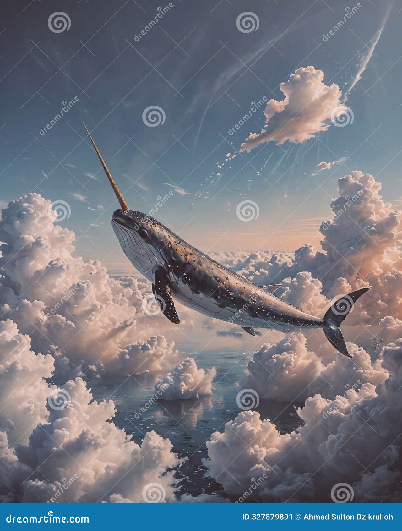 Narwhal flying in sky stock illustration. Illustration of nursery ...