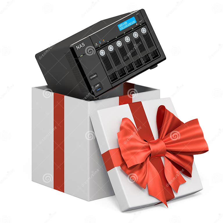 NAS Network-attached Storage Inside Gift Box, Present Concept. 3D ...