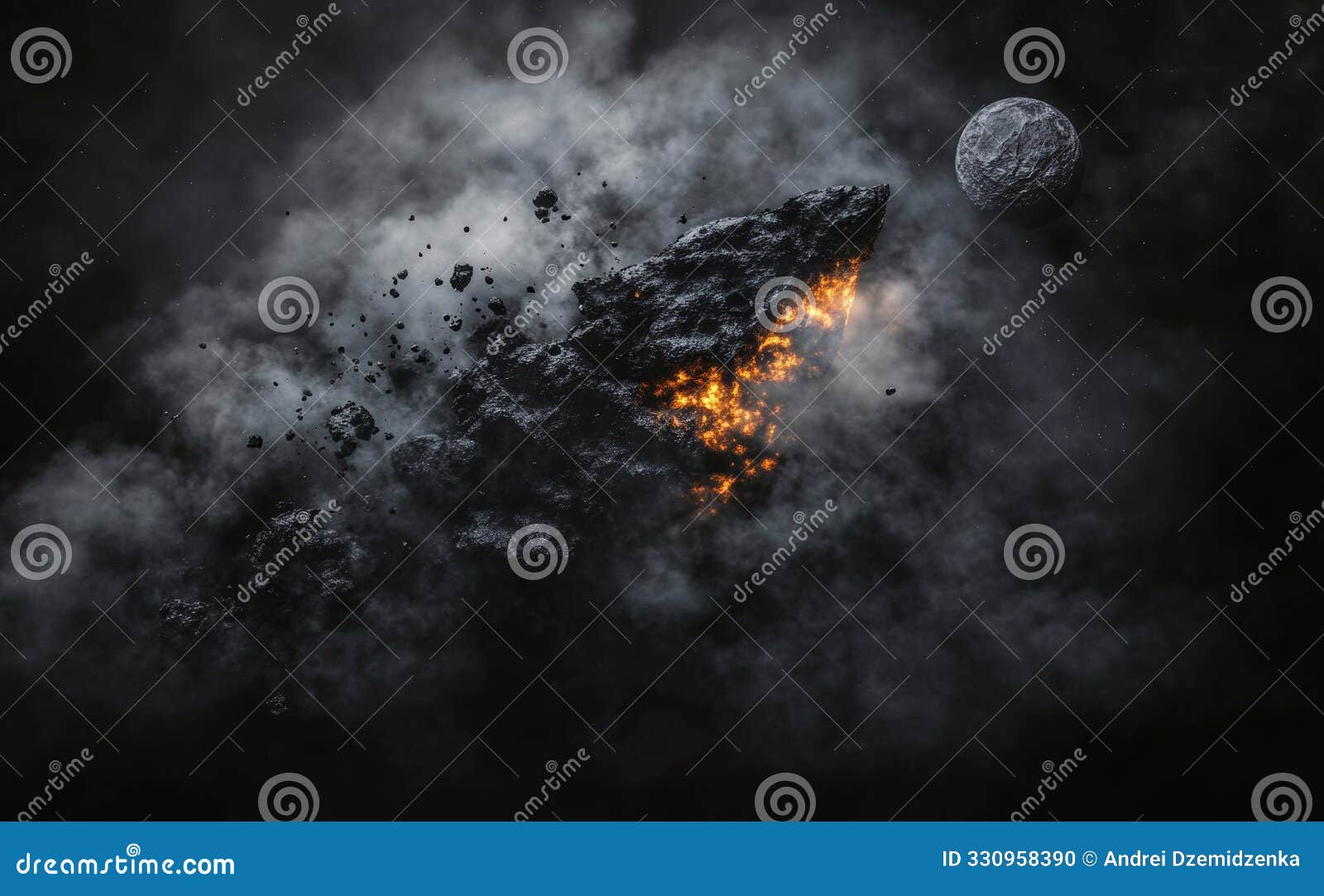 NASA Image of Asteroid and Burning Meteor in Space. Stock Illustration ...