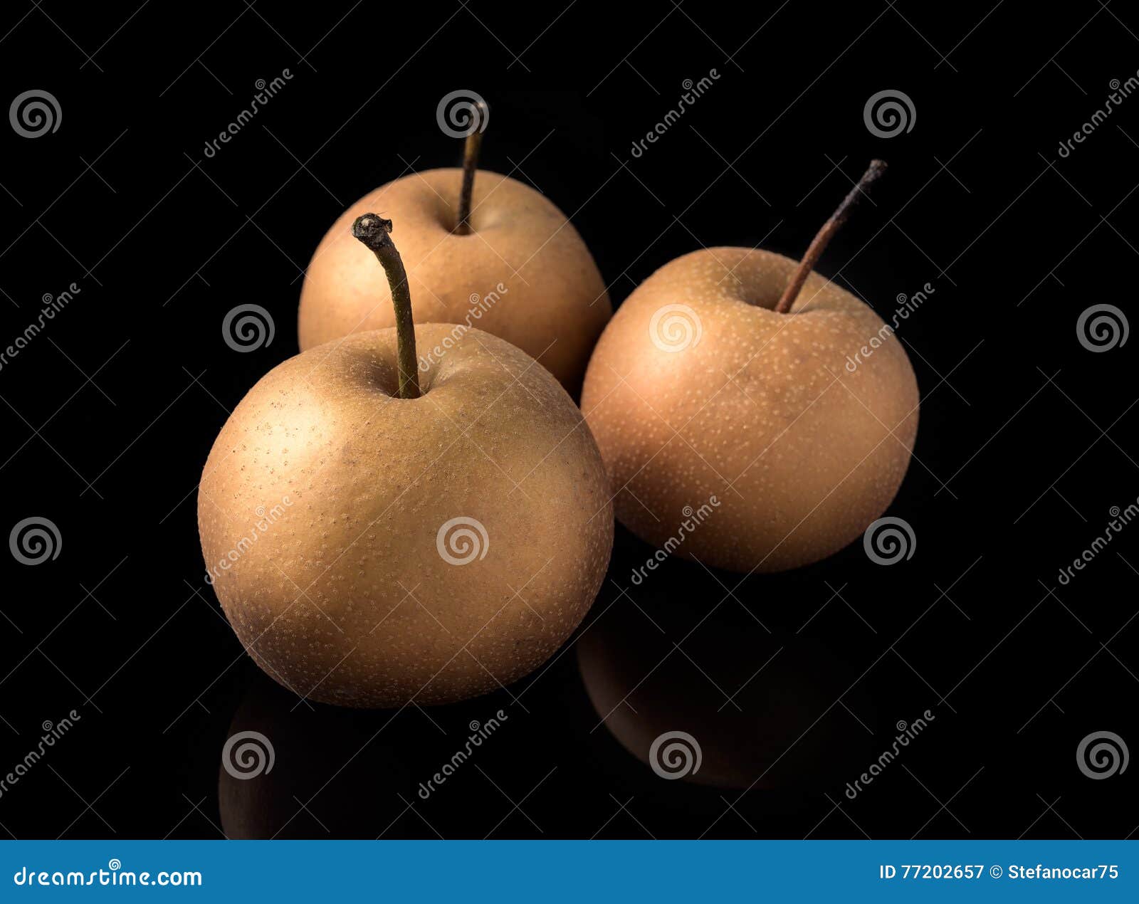 Nashi Japanese Pears on Dark Board with Reflections Stock Image - Image ...