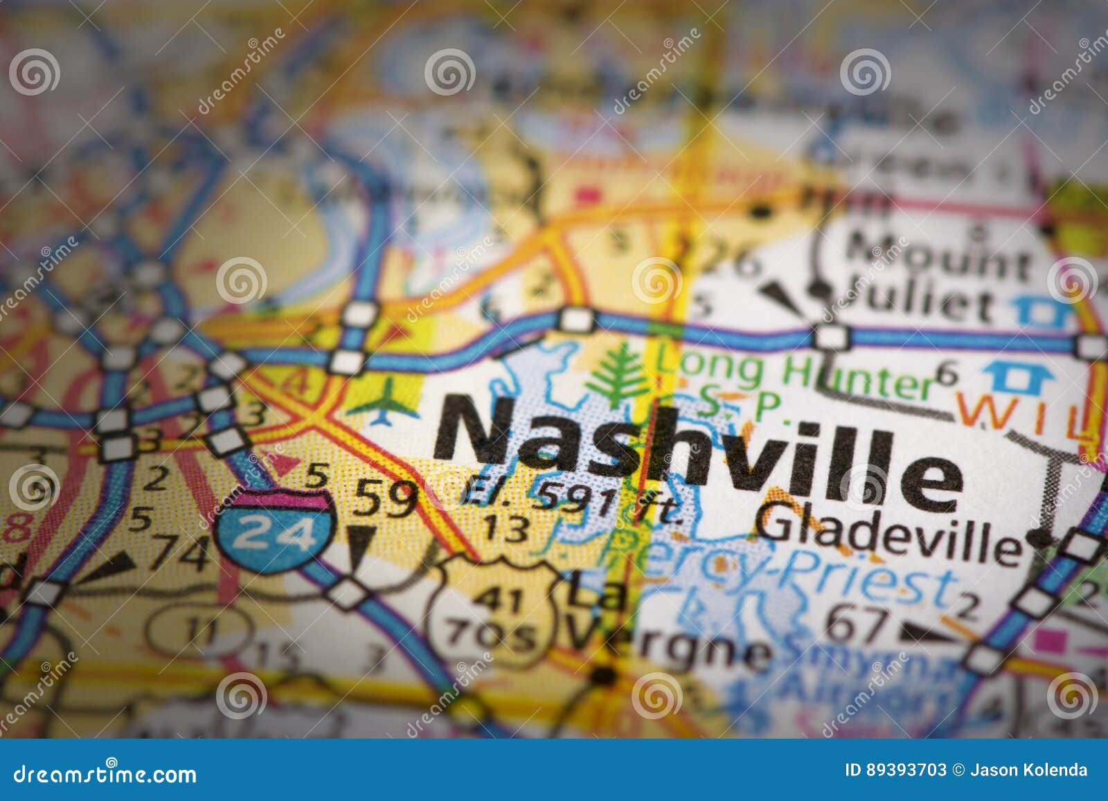 Nashville en mapa imagen de archivo. Imagen de atlas - 89393703