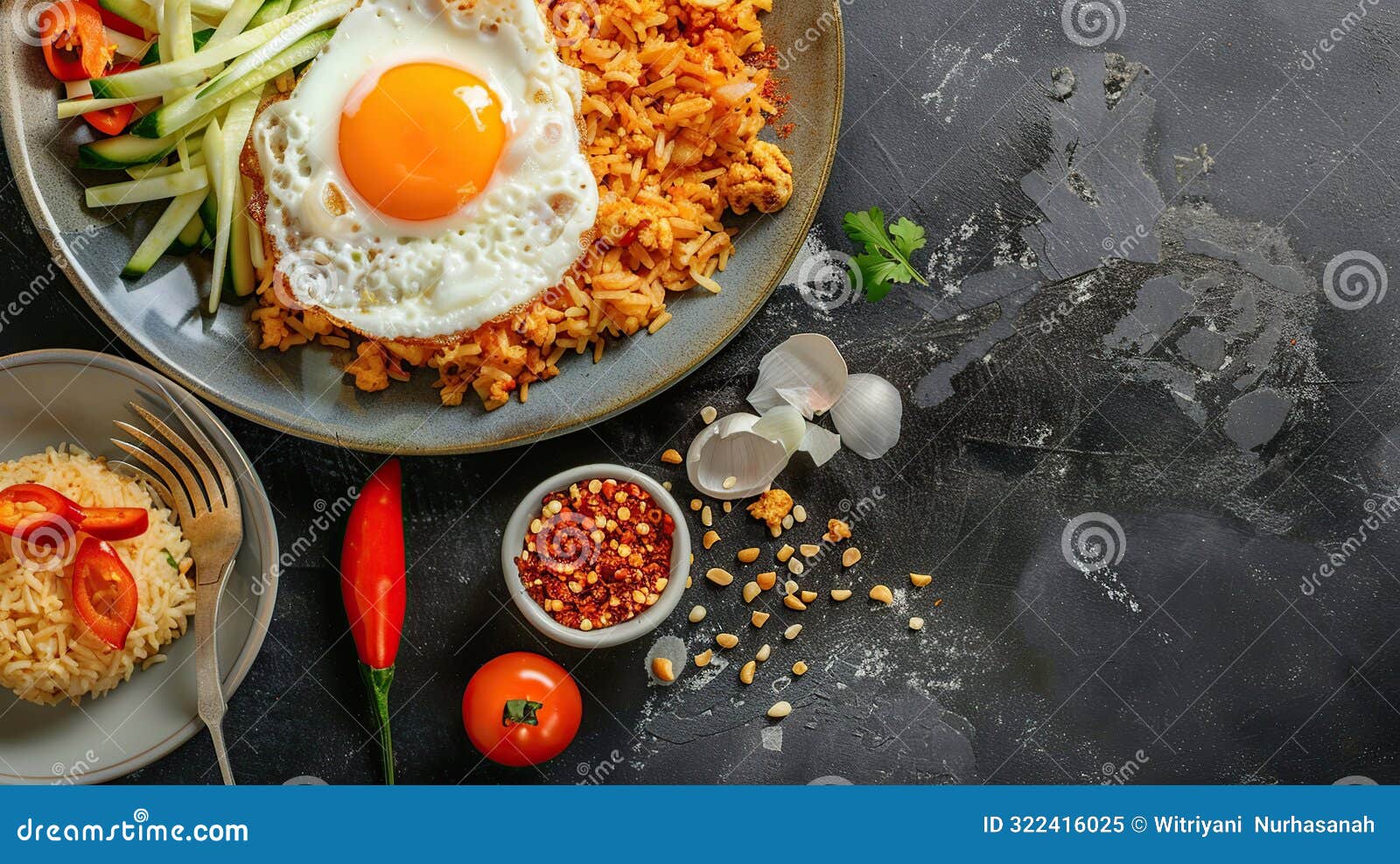 Nasi Goreng with Fried Egg on Dark Background. Generative Ai Stock ...