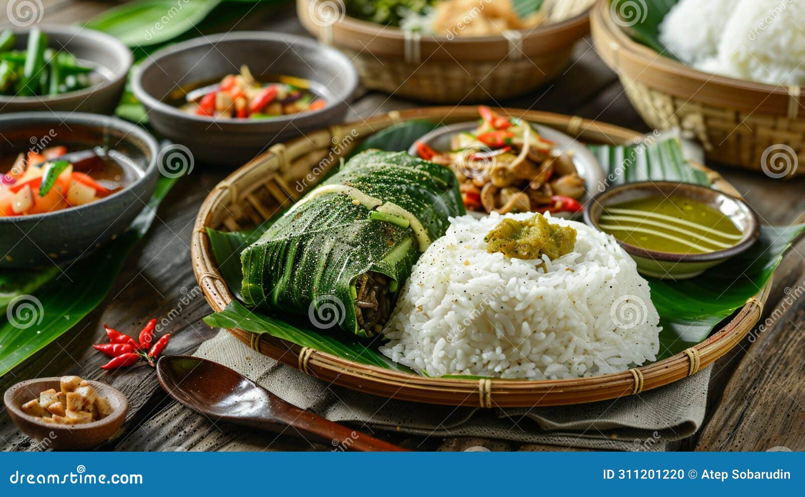 Nasi Jamblang, Traditional Rice Dish From Cirebon, Wrapped In Fragrant ...