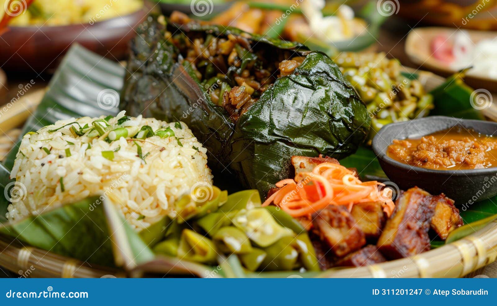 Nasi Jamblang, Traditional Rice Dish From Cirebon, Wrapped In Fragrant ...
