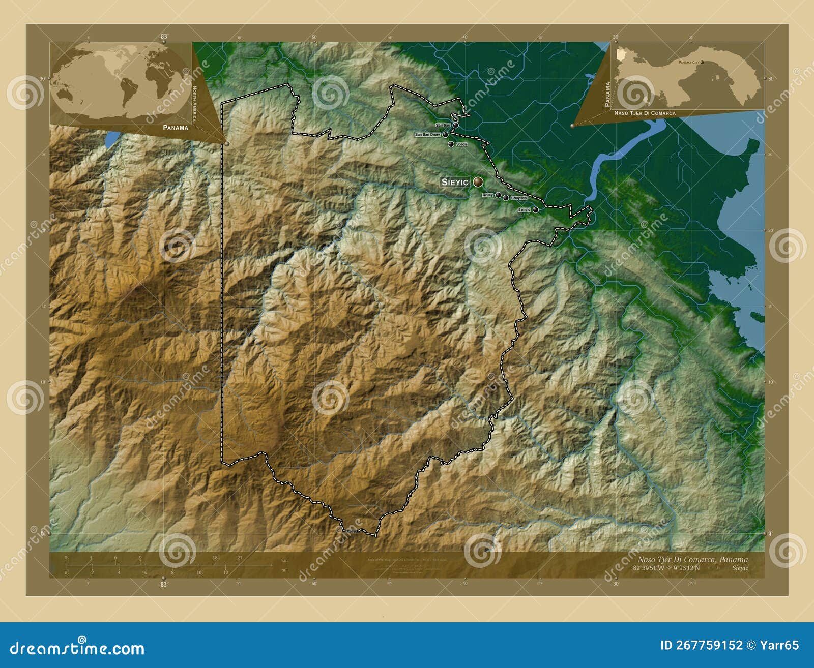 Naso Tjer Di Comarca, Panama. Physical. Labelled Points of Citie Stock ...