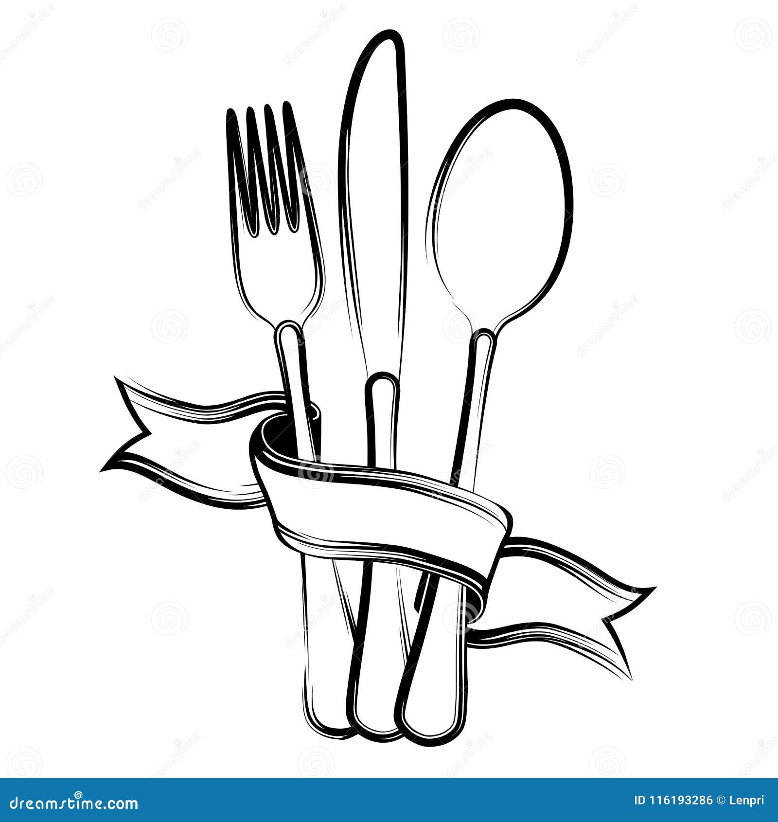 Nastro, Cucchiaio, Coltello E Forchetta Illustrazione Vettoriale ...