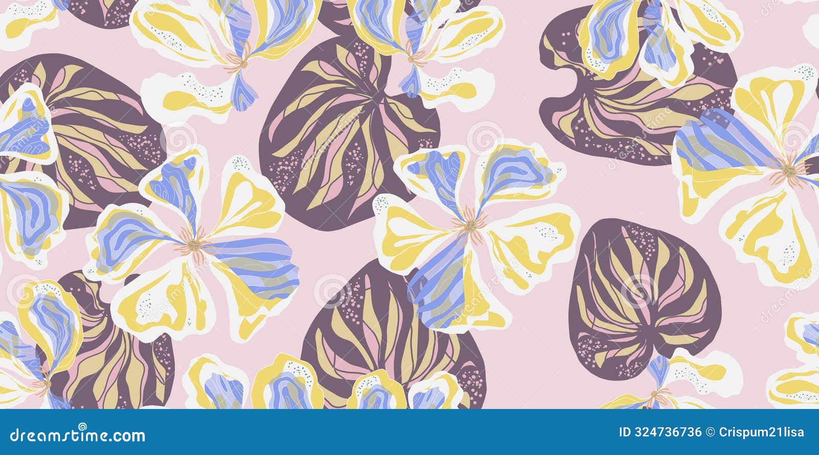 Nasturtium Flowers Ornament Stylized Blooming Linear Elements Natural ...