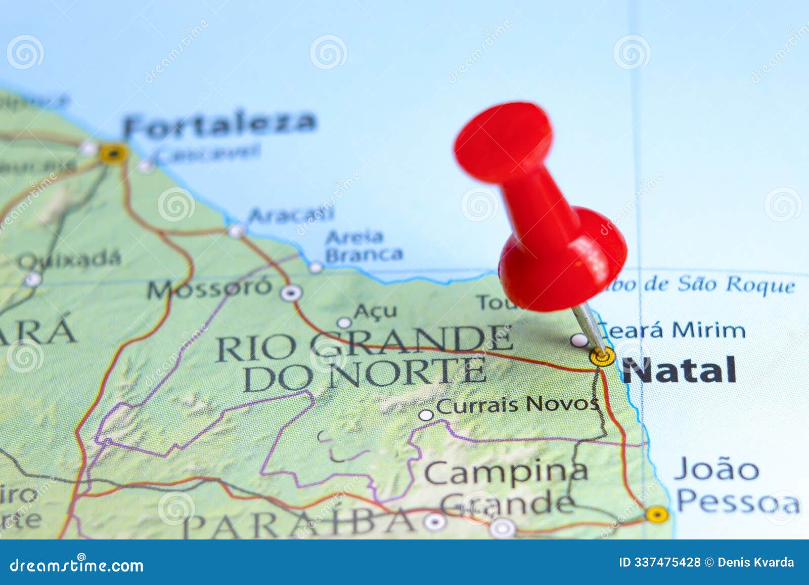 Natal, Brazil pin on map stock photo. Image of destination - 337475428