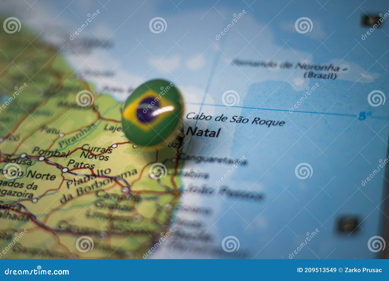 Natal Pinned on a Map with the Flag of Brazil Stock Image - Image of ...