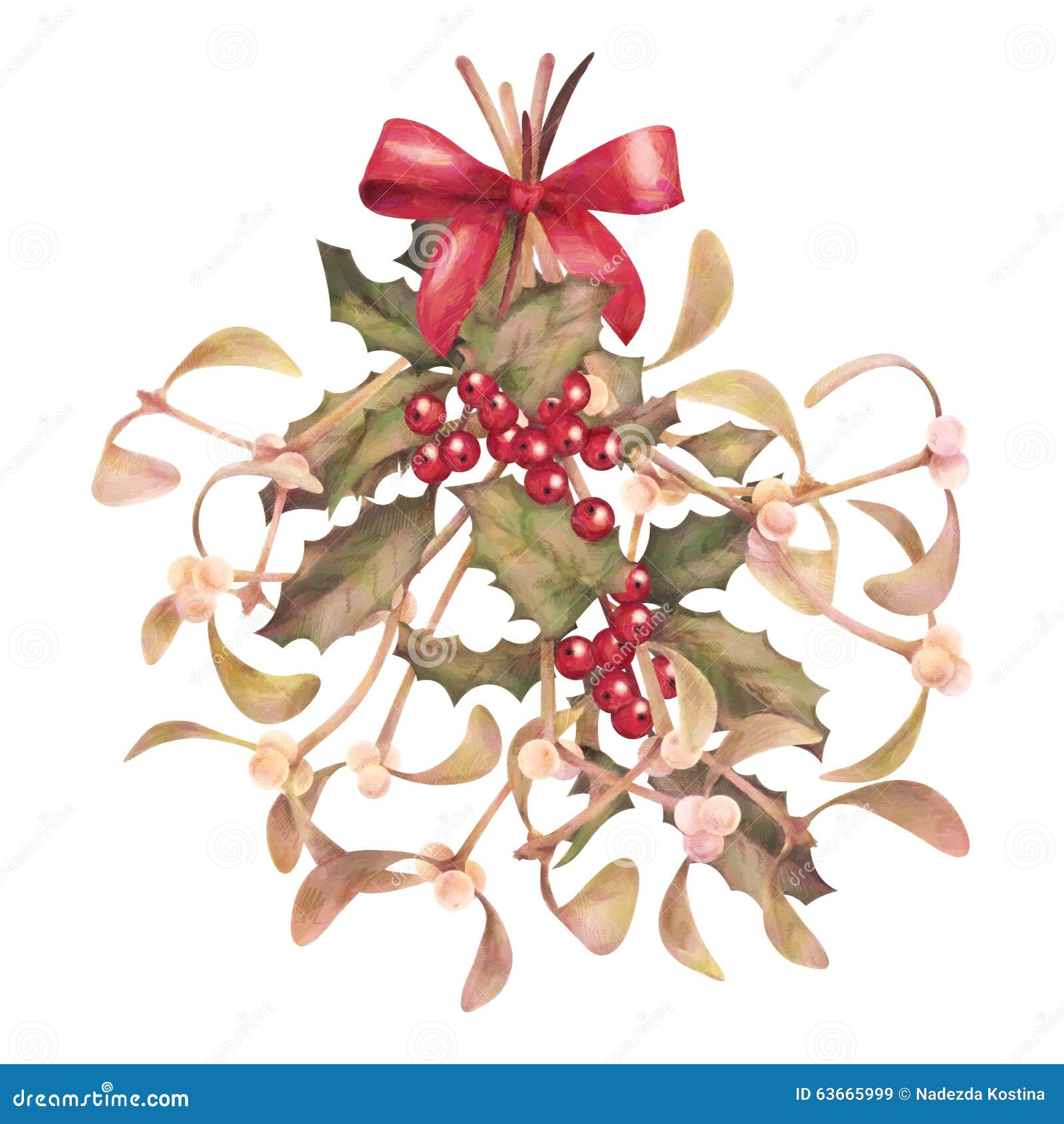 Natale Vischio E Holly Bouquet Dell'acquerello Illustrazione di Stock ...