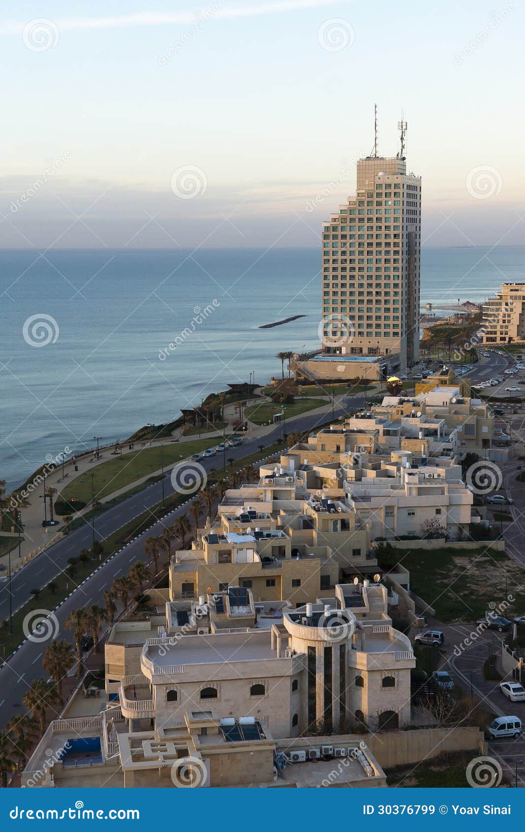 Netanya Beach Line in Sunset Stock Image - Image of building, netanya ...