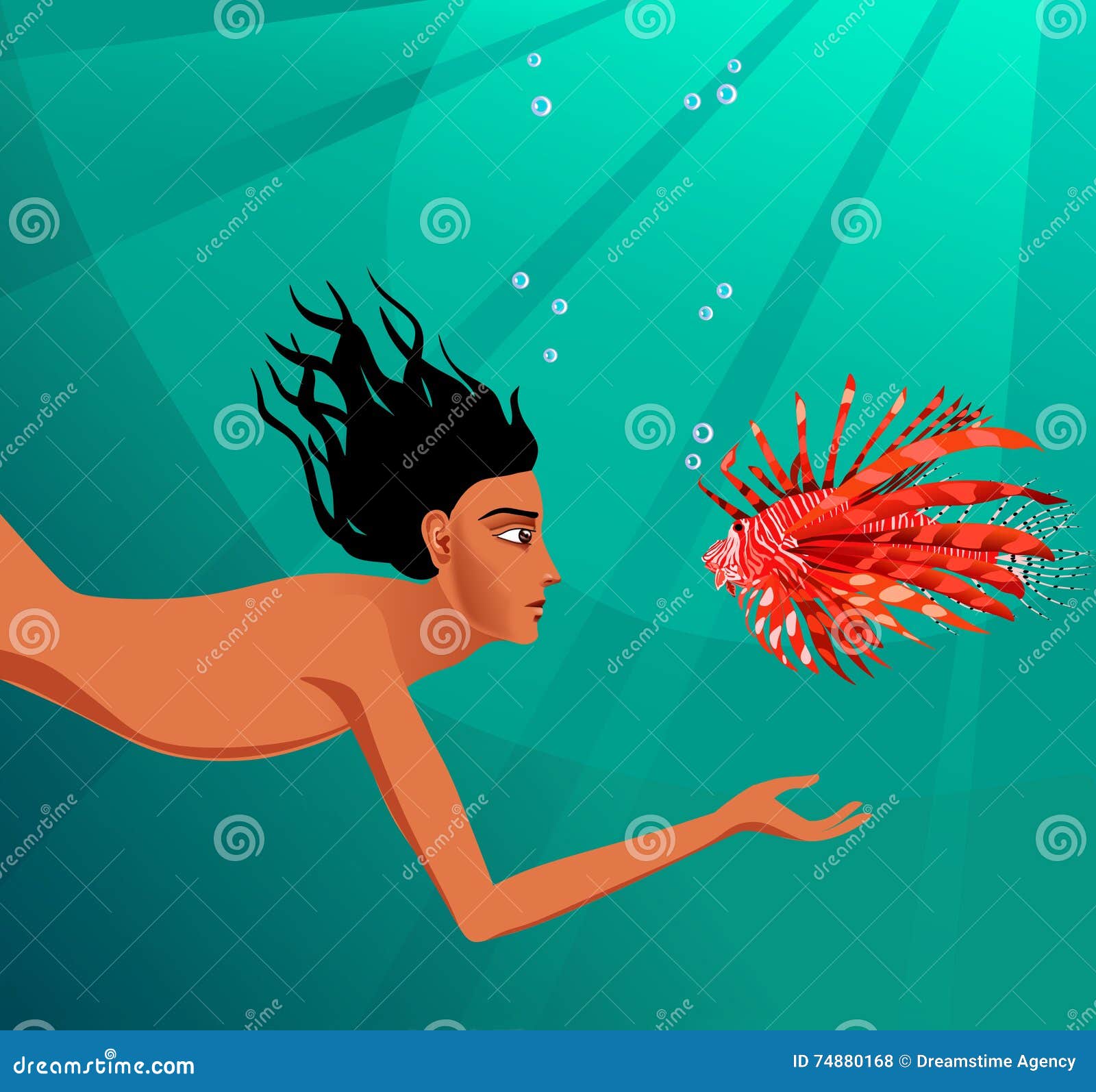 Natation De Plongeur Et De Poissons Illustration Stock - Illustration ...