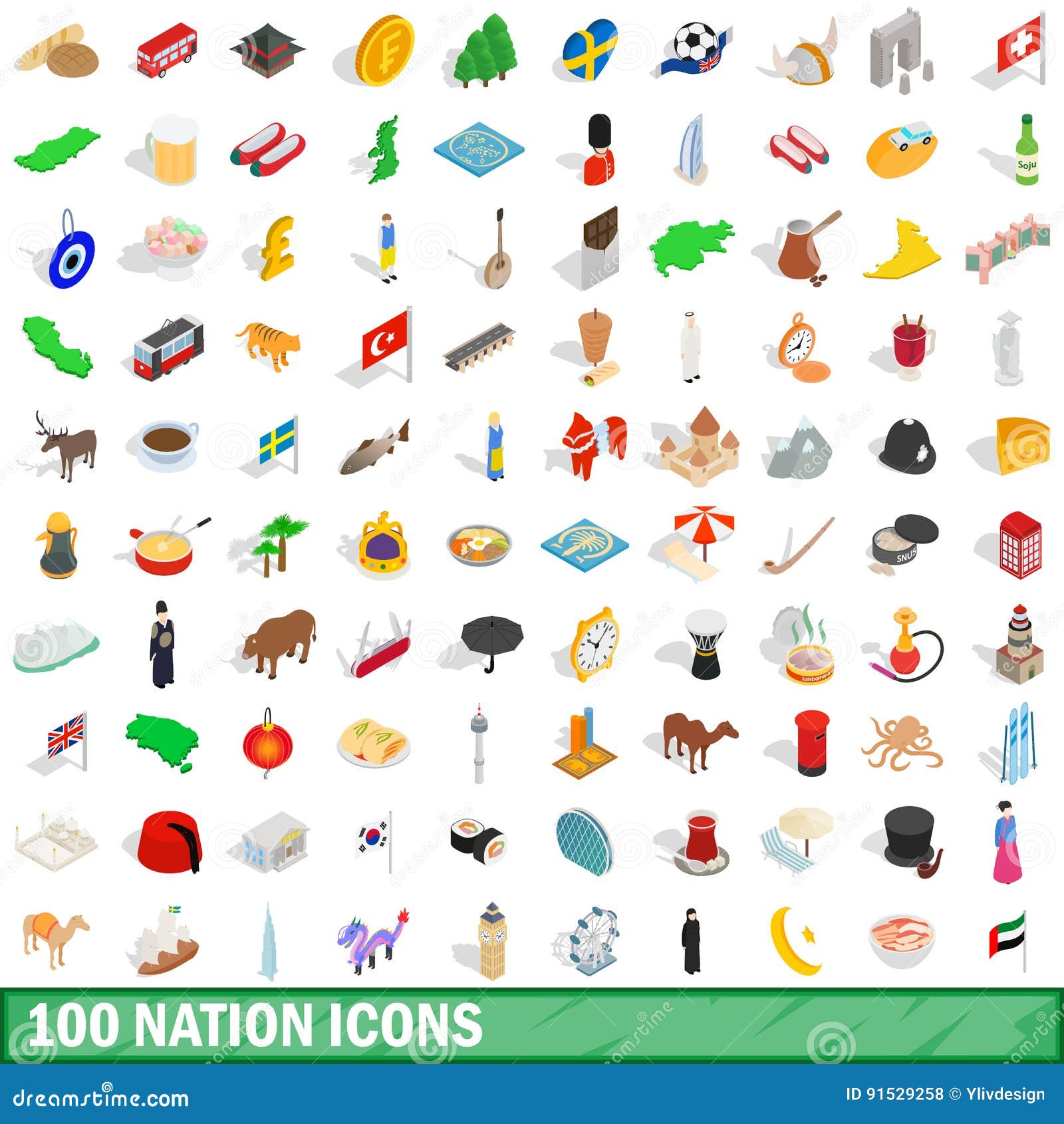100 Nation Icons Set, Isometric 3d Style Stock Vector - Illustration of ...