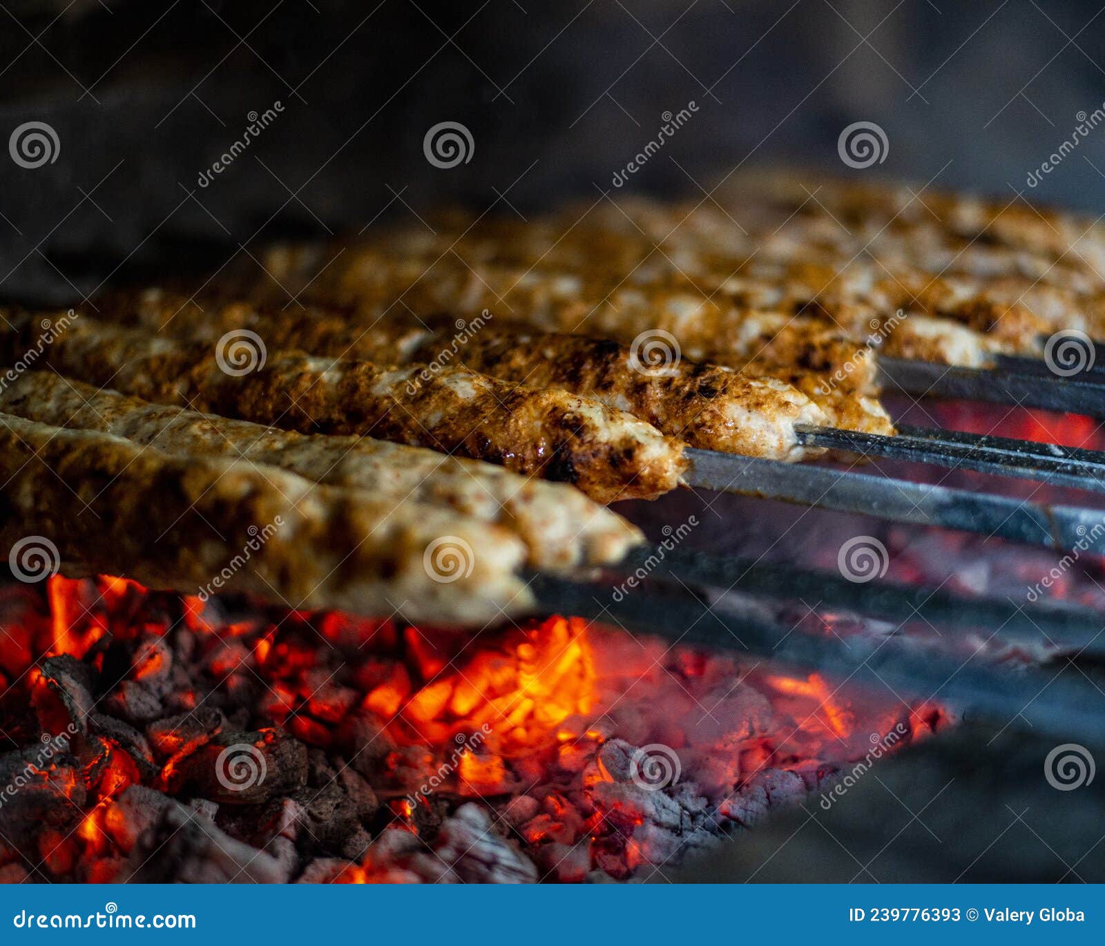 The National Dish Kebab is Cooked on a Campfire Stock Image - Image of ...