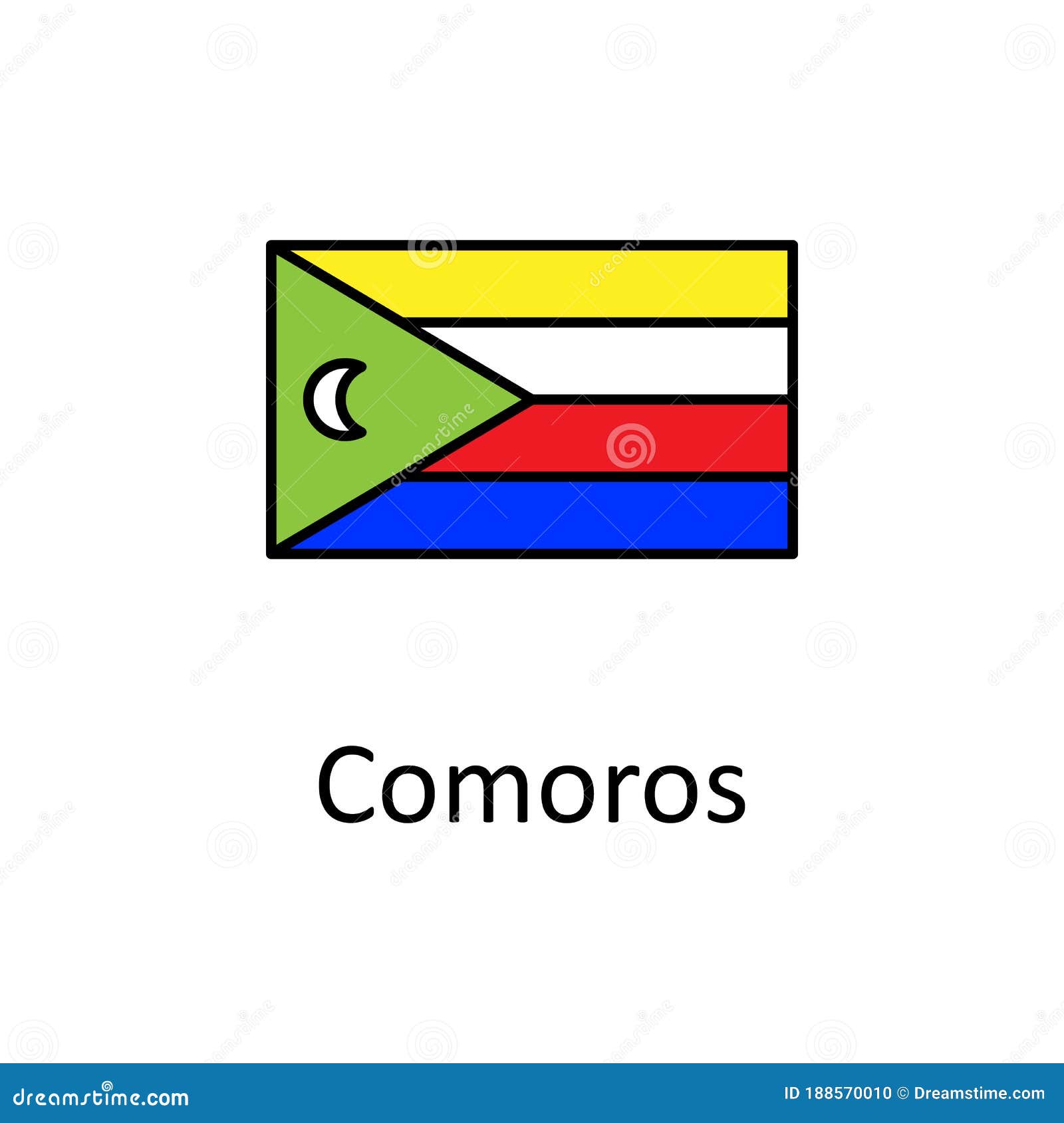 National Flag of Comoros in Simple Colors with Name Icon Stock ...