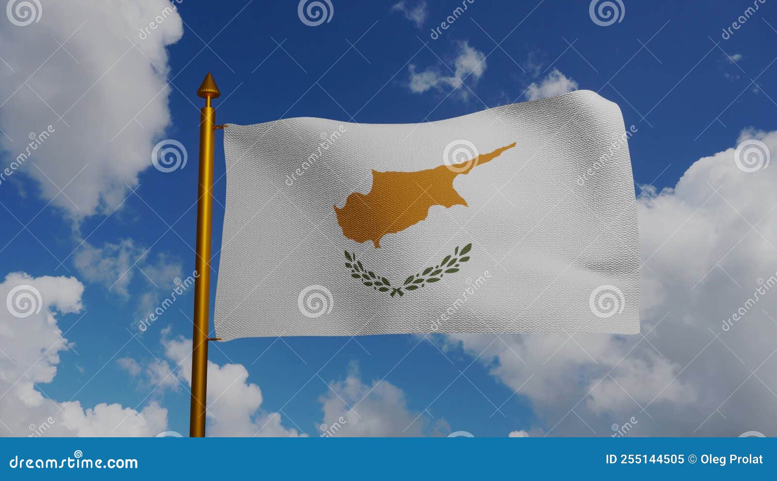 National Flag Of Cyprus Waving 3d Render With Flagpole And Blue Sky