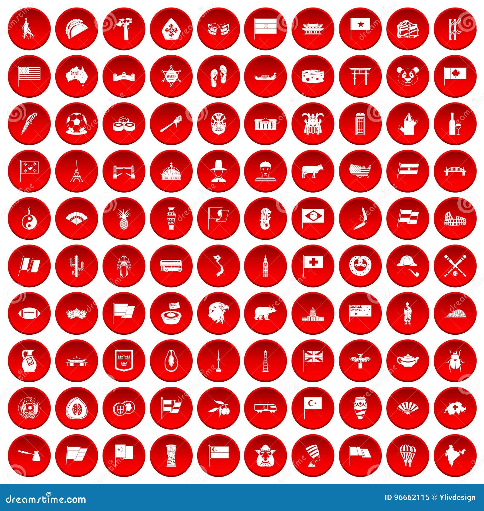 100 National Flag Icons Set Red Stock Vector - Illustration of avocado ...