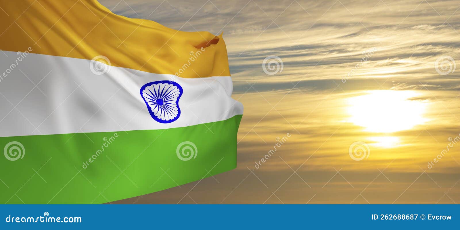 National Flag of India on the Sky with Sunset Stock Illustration ...