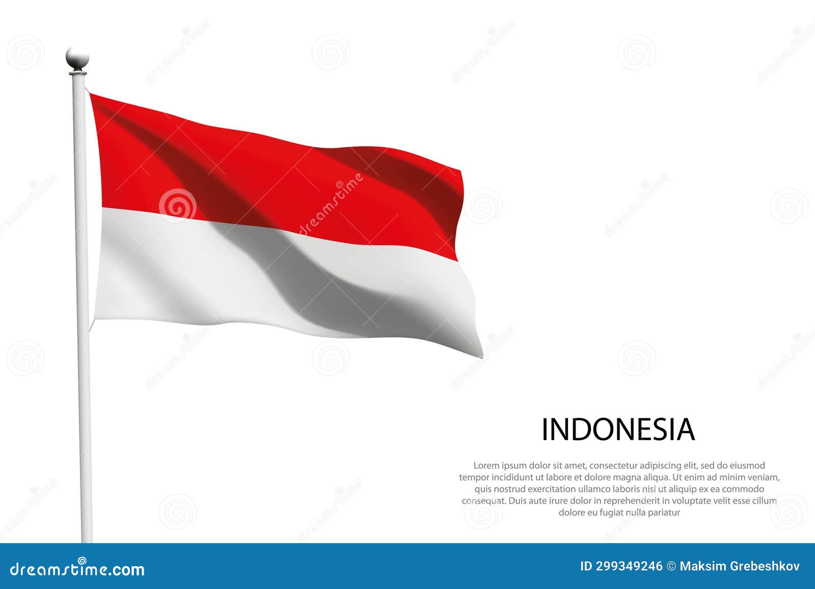 National Flag Indonesia Waving On White Background Stock Vector